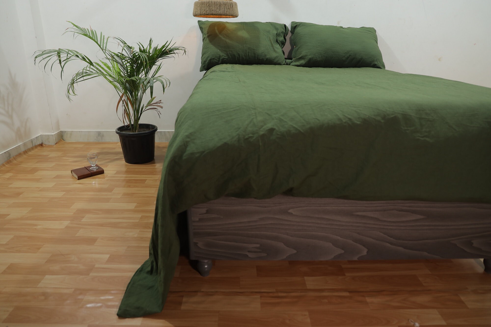 Moss Green Color Duvet Cover 3piece Linen Bedding Set King - Etsy