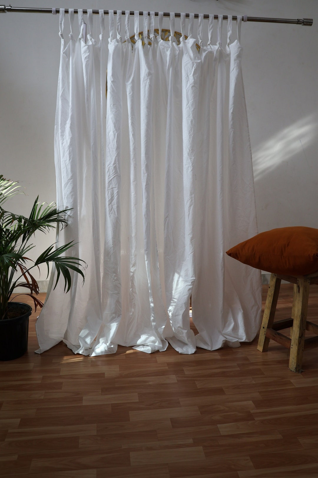 White Knoted Loop Curtains Extra Long Linen Curtain Drape Treatment ...