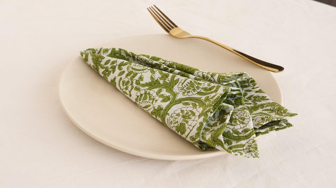 100pcs Moss Green Printed Napkin 100% Cotton Napkins Hand Block Wedding ...