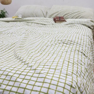 Moss Green Plaid Duvet Cover King Queen Full Check Duvet Covers Linen ...