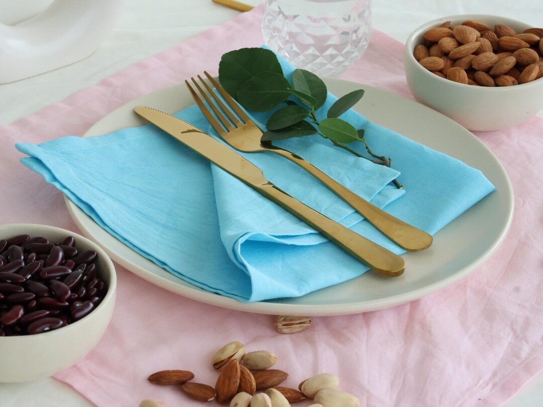 100 Pack Cotton Napkins Table Cotton, Stone Wash Cloth Napkins Aqua ...