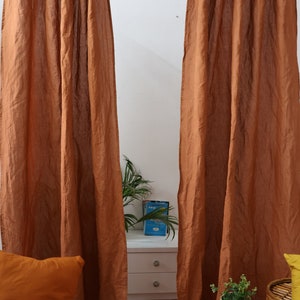 Rusty Orange Linen Curtains Custom Size and Curtain 2 Panel Drape ...