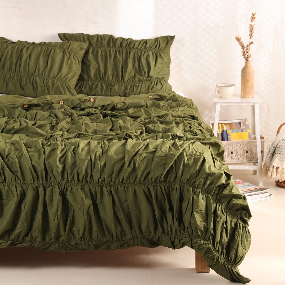 Moss Green Color Pure Cotton Wrinkle Duvet Cover, Comforter Cover, 100% ...