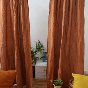 Rusty Orange Linen Curtains Custom Size and Curtain 2 Panel Drape ...