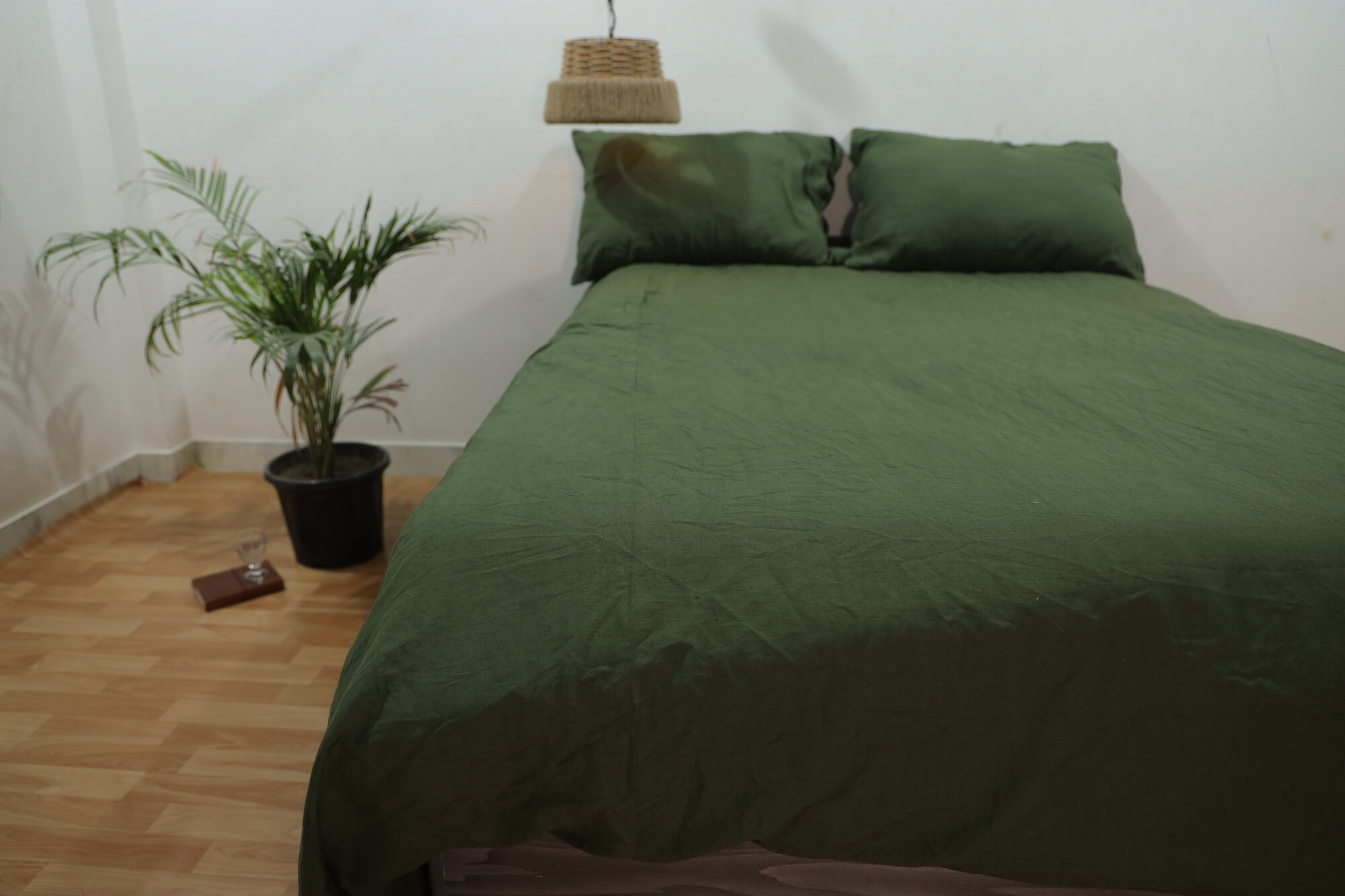 Moss Green Color Duvet Cover 3piece Linen Bedding Set King Full Queen ...