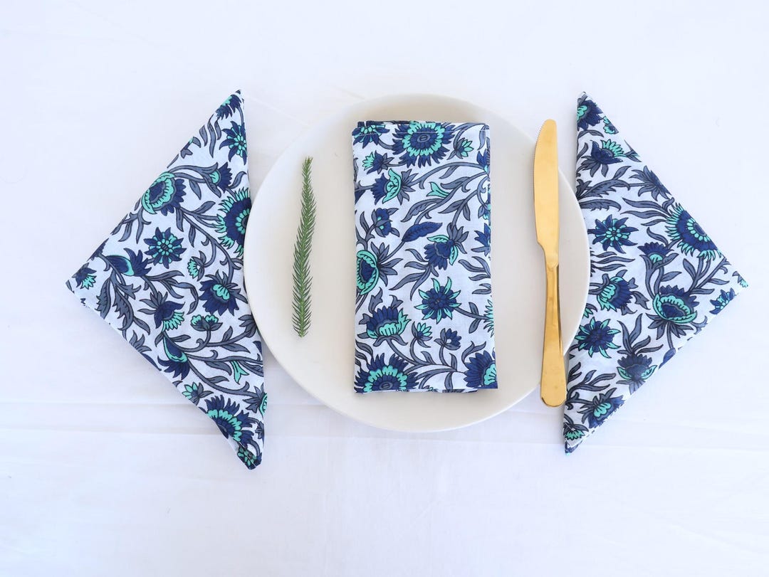 100pcs Blue Printed Napkin 100% Cotton Napkins Hand Block Wedding ...