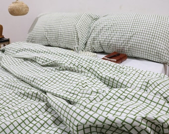 Moss Green Plaid Duvet Cover King Queen Full Check Duvet Covers Linen ...