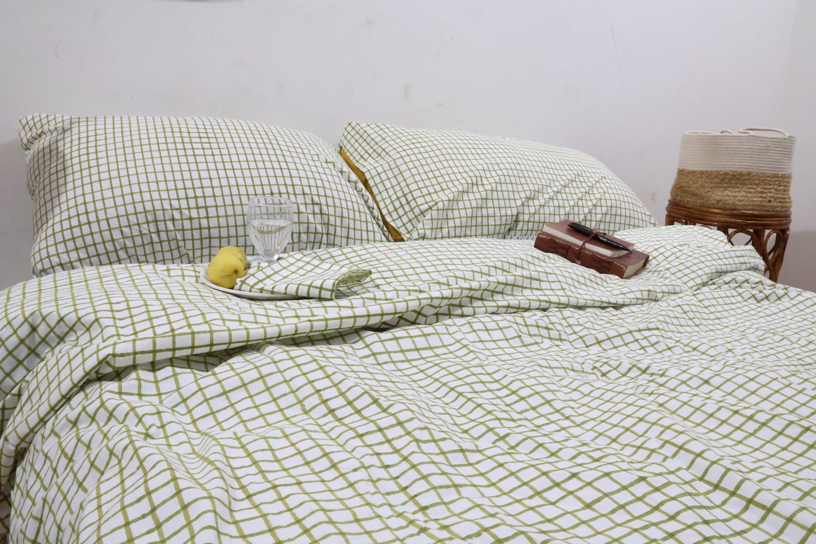 Moss Green Plaid Duvet Cover King Queen Full Check Duvet Covers Linen ...