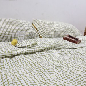 Moss Green Plaid Duvet Cover King Queen Full Check Duvet Covers Linen ...