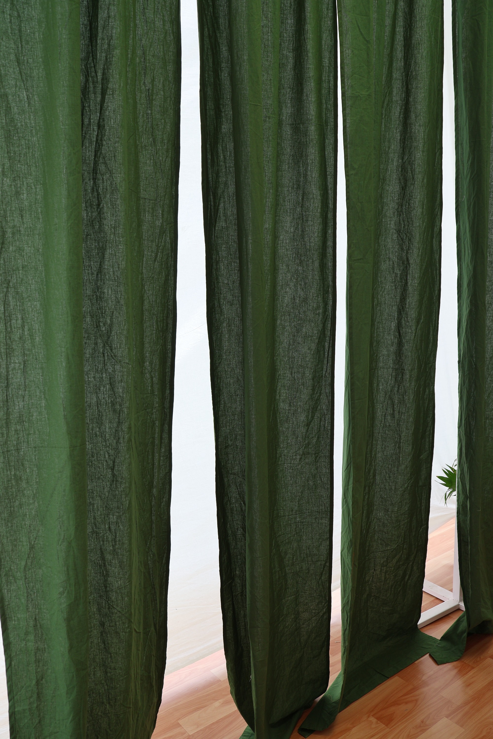 Dark Green Linen Curtain Stonewashed Linen Curtains Extra Long Curtains ...