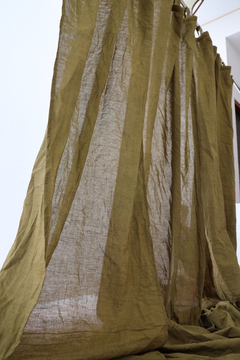 Olive Green Linen Curtains Custom Size and Curtain 2 Panel Drape ...