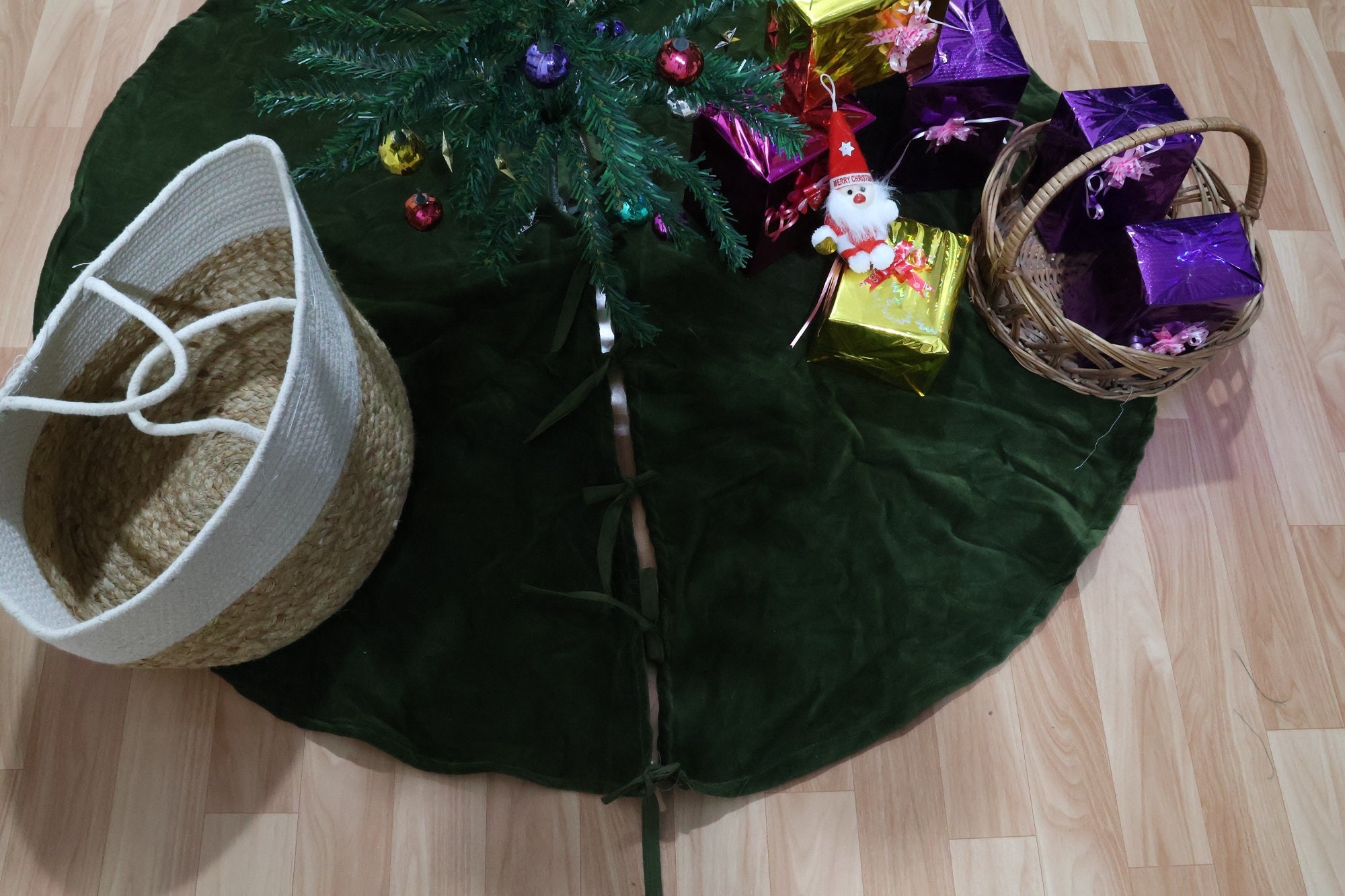 4 Color Moss Green Christmas Tree Skirt Velvet Tree Skirt Boho Xmas ...