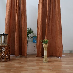 Rusty Orange Linen Curtains Custom Size and Curtain 2 Panel Drape ...