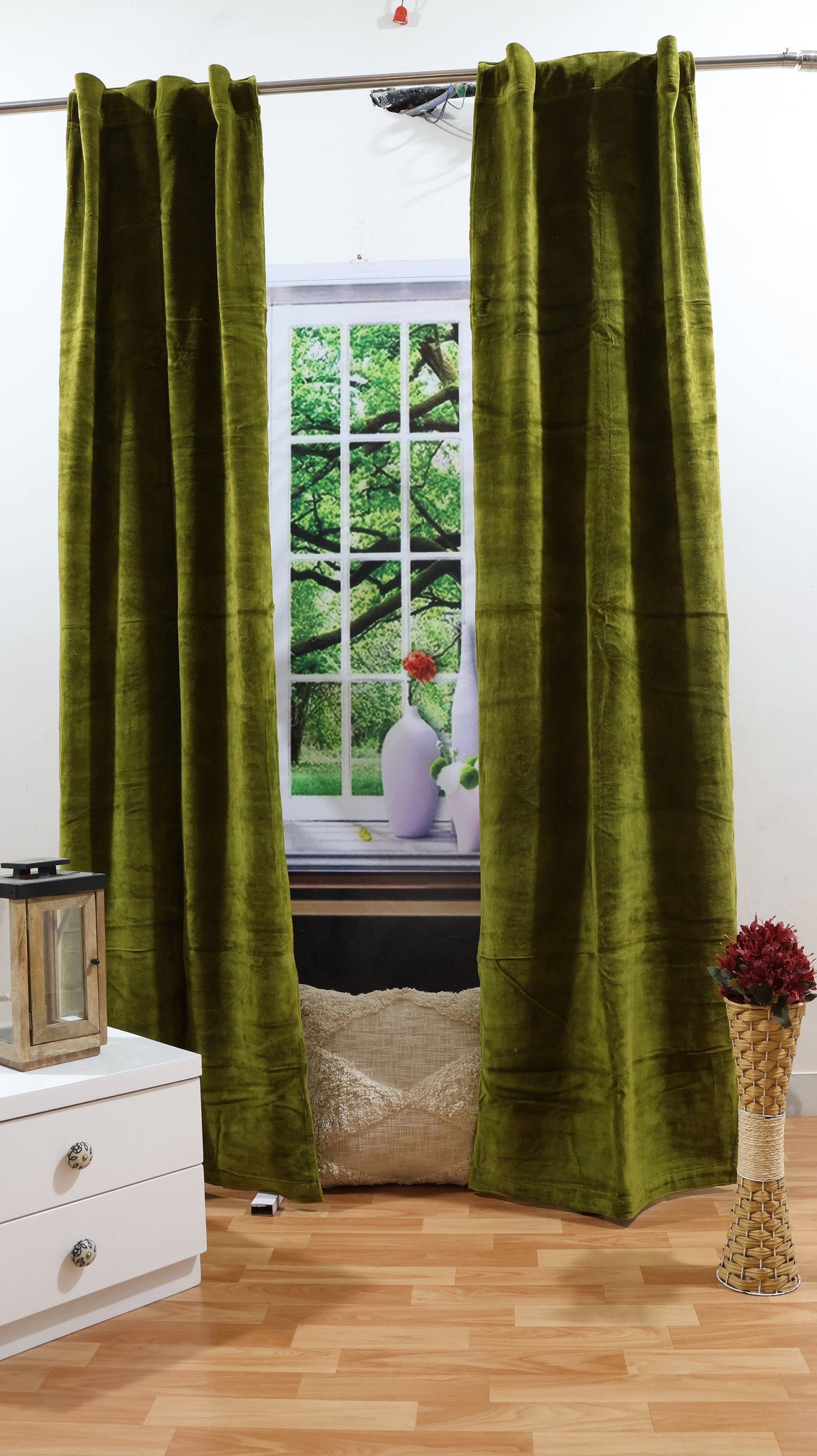 5 Color Olive Green Velvet Blackout Curtains Long Velvet Curtain Drape ...
