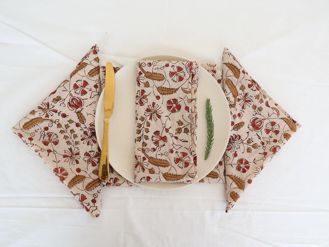 50pcs Christmas Dinner Napkins Cotton Napkins Handblock Print Napkins ...