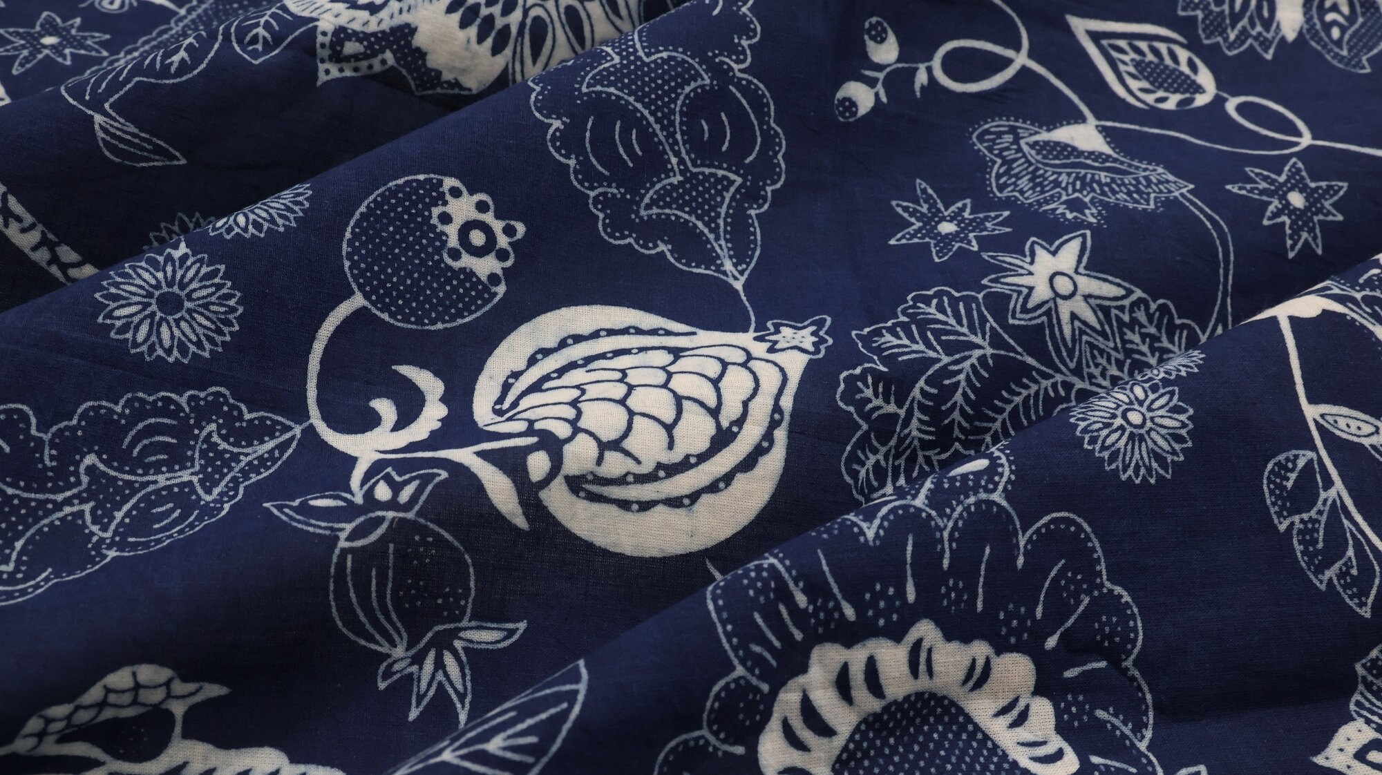 Floral Print Fabric Indigo Blue Fabric, Indian Fabric, Cotton Fabric ...
