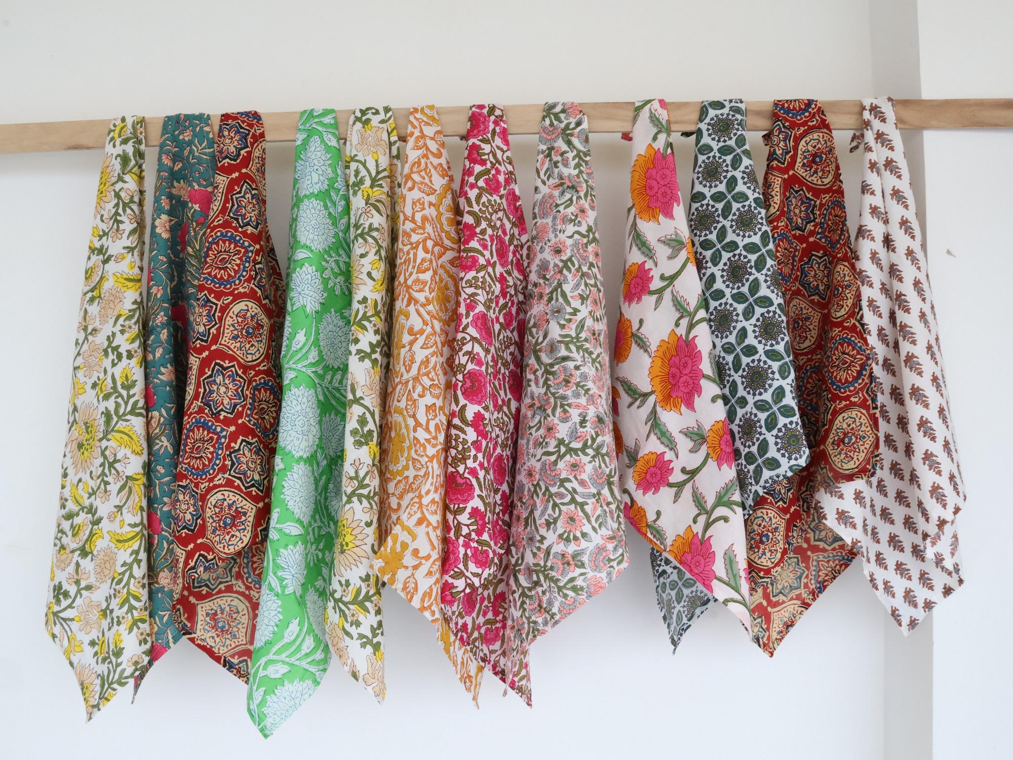 Assorted Napkin Set, 50 Pack of Hand Block Printed Napkins, Bohemian ...