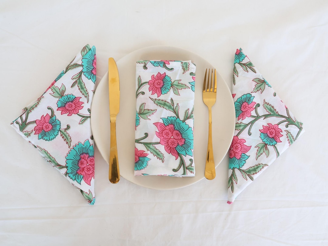 100 Pcs Hand Block Printed Cloth Napkins Cotton Napkins Floral Napkins ...