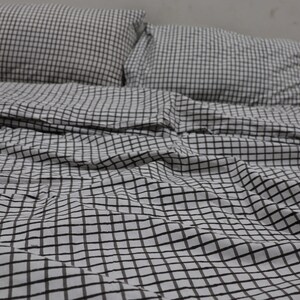 Check Linen Duvet Cover Grey/white Buttons Cozy Check Bedding Sets ...