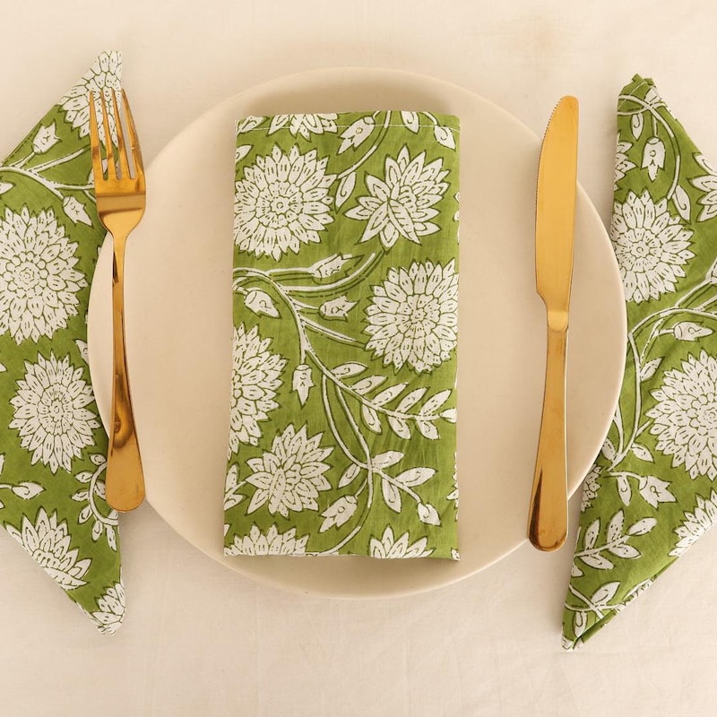 Moss Green Print Napkins - Etsy