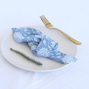 100 Pcs Dusty Blue Printed Napkin 100% Cotton Napkins Hand Block ...