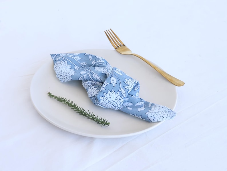 100 Pcs Dusty Blue Printed Napkin 100% Cotton Napkins Hand Block ...