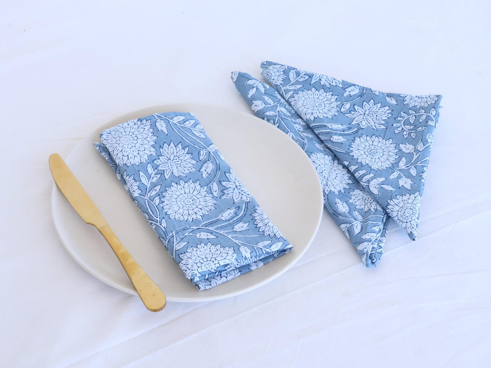 100 Pcs Dusty Blue Printed Napkin 100% Cotton Napkins Hand Block ...