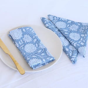 100 Pcs Dusty Blue Printed Napkin 100% Cotton Napkins Hand Block ...