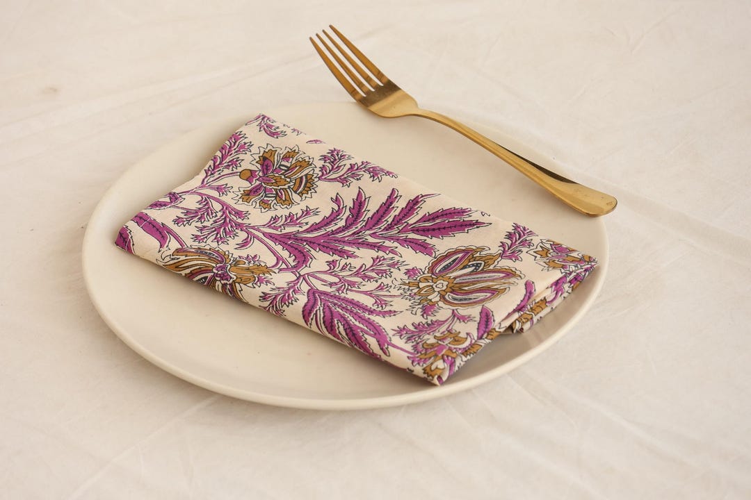 100 Purple Brown Printed Napkin 100% Cotton Napkins Hand Block Wedding ...