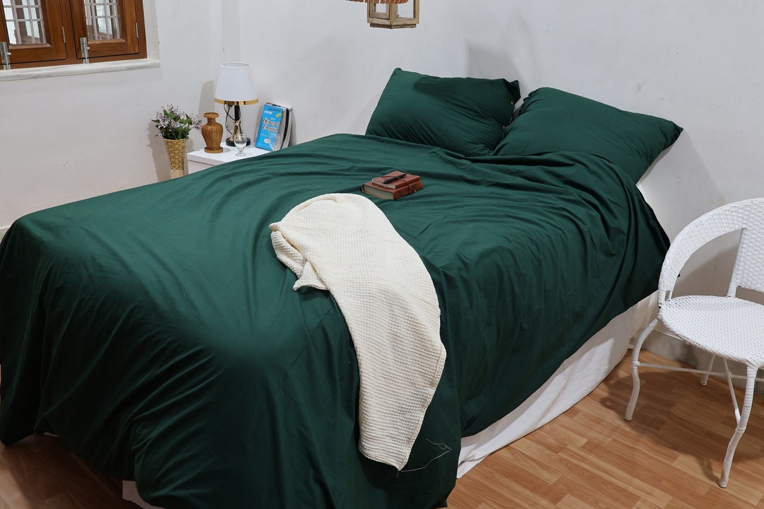 Cotton Forest Green Duvet Cover With Button Closure Luxurious Cozy Soft ...