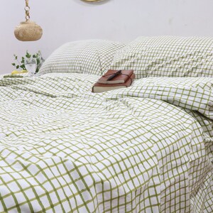 Moss Green Plaid Duvet Cover King Queen Full Check Duvet Covers Linen ...