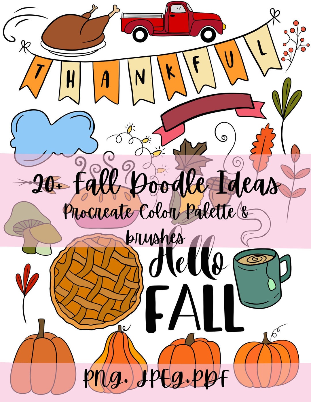20+ Fall Doodle Ideas & Procreate Color Palette| Stamps - Etsy