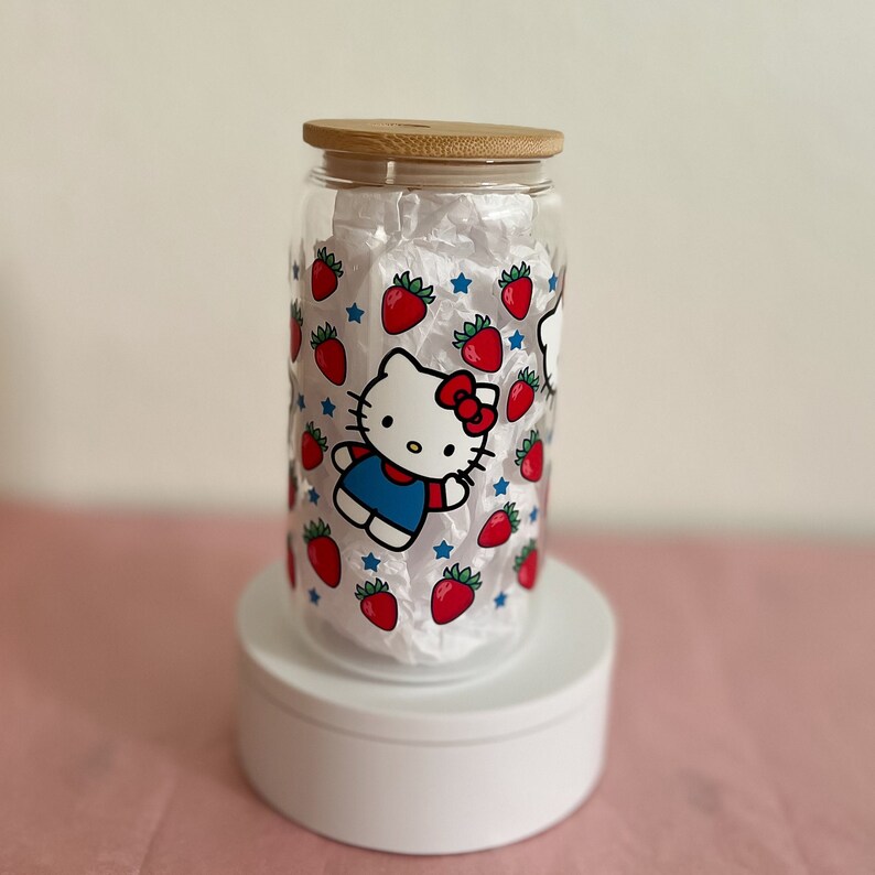 Hello Kitty Glass Can Hello Kitty 16oz Glass Can 16oz Glass Cup Hello ...