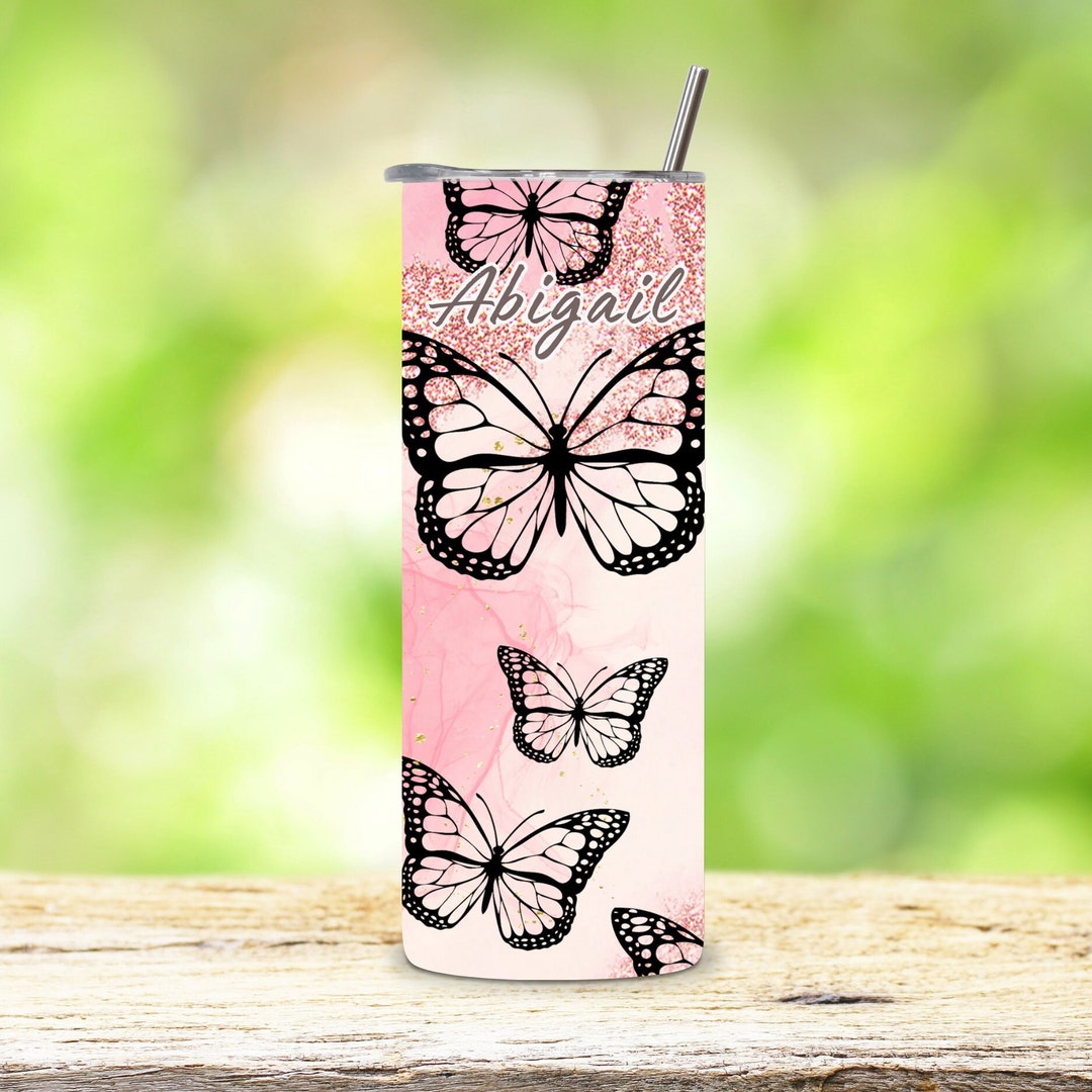 Custom Butterflies Tumbler| Butterflies 20oz Tumbler| Pink Butterflies ...