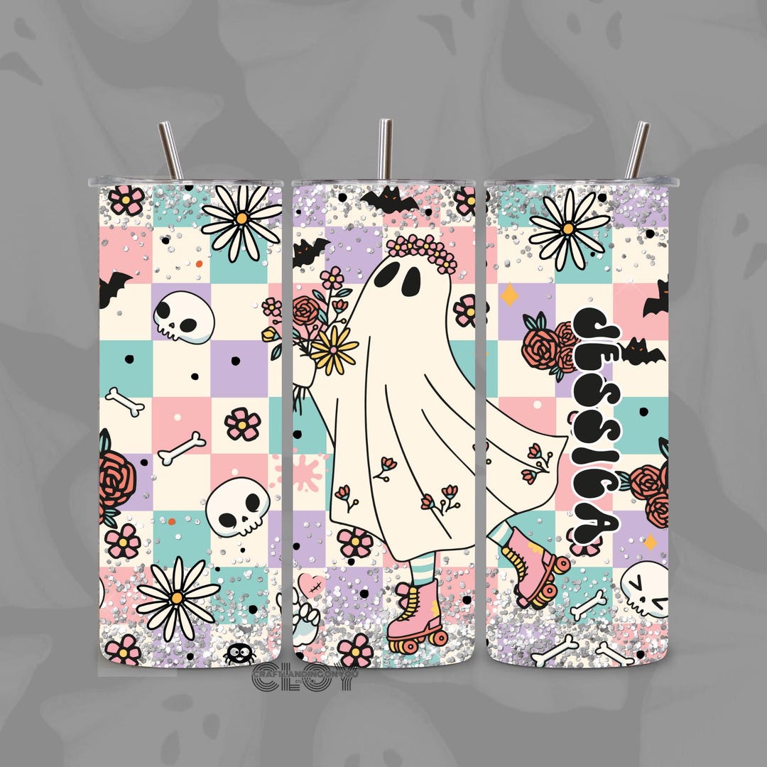 Customized Ghost Roller Skate Tumbler | Boo Ghost Roller Skate Tumbler ...
