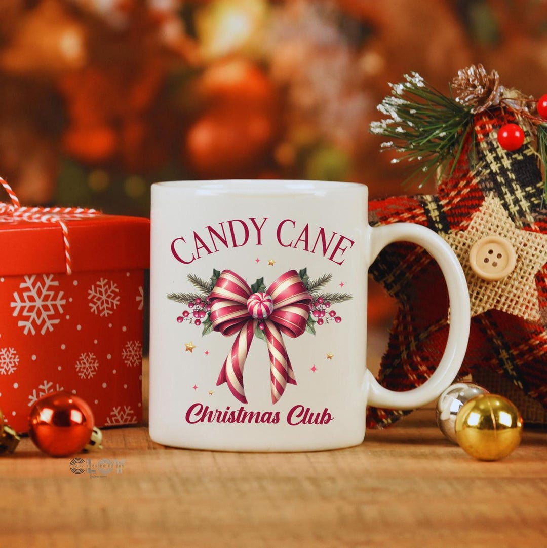 Candy Cane Christmas Mug | Christmas Coquette Bow Mug | Candy Cane ...