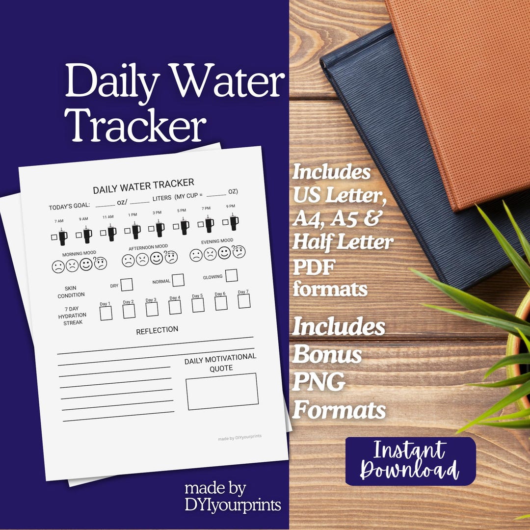 Daily Water Tracker | Printable Hydration Log | Health Mood & Skin ...