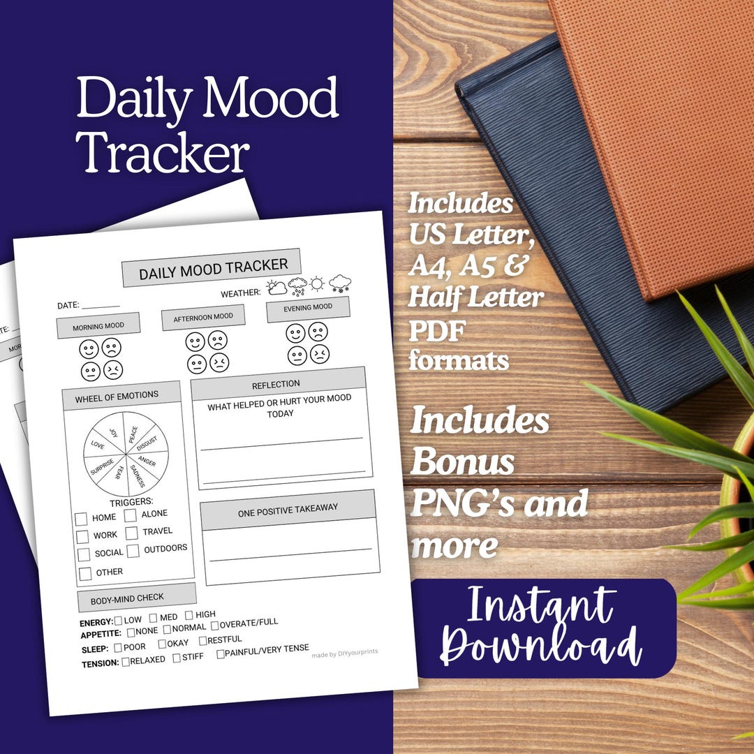 Daily Mood Tracker: Printable Mental Health Journal (PDF + PNG Download ...