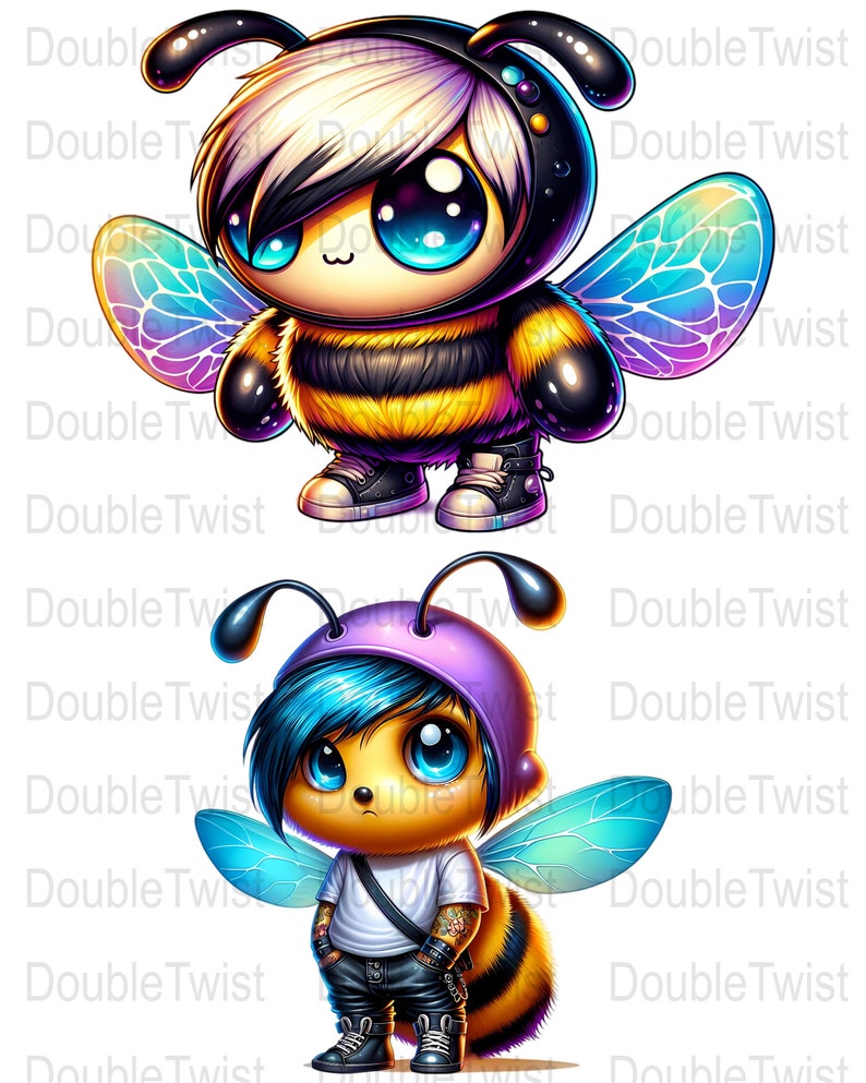 Cute Emo Bumblebee Clipart, Adorable Insect Characters, Digital ...