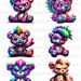 Neon Distressed Punk Teddy Bear Pngs, Vibrant Digital Art Pack ...