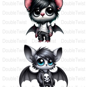 Emo Bats Clipart, Cute Gothic Bat Pngs, Digital Download, Cartoon Emo Animals, Dark Fantasy ...