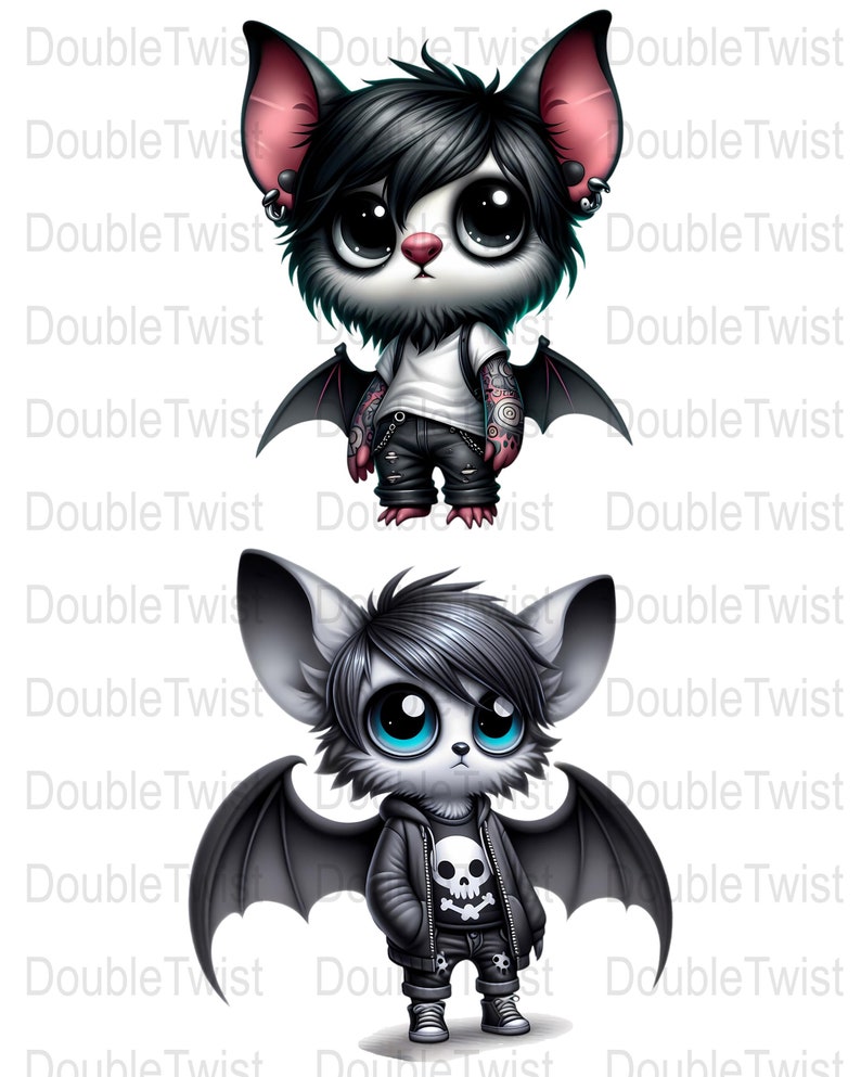 Emo Bats Clipart, Cute Gothic Bat Pngs, Digital Download, Cartoon Emo ...