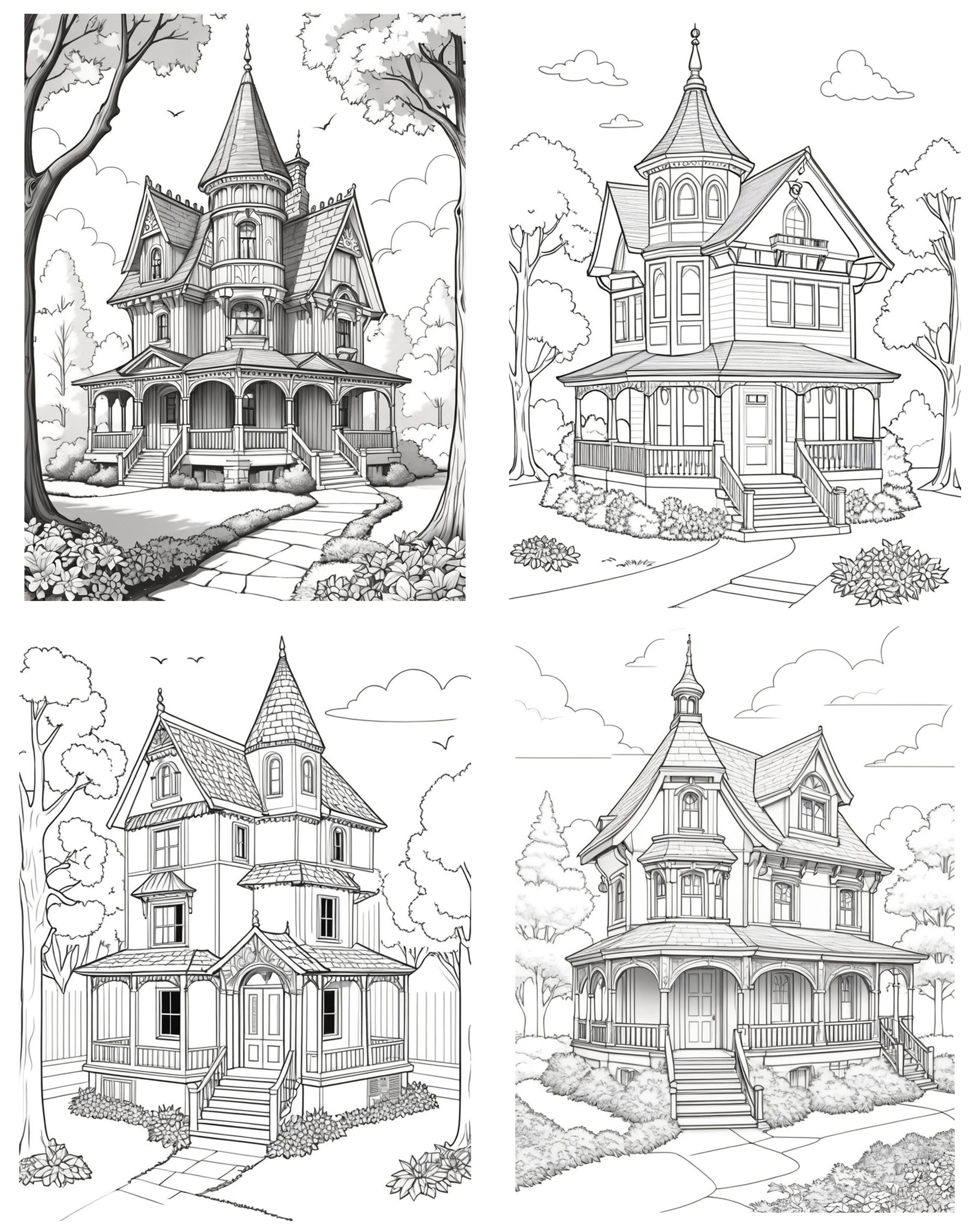 Enchanted Homes Coloring Pages PDF, Printable Adult Stress Relief ...