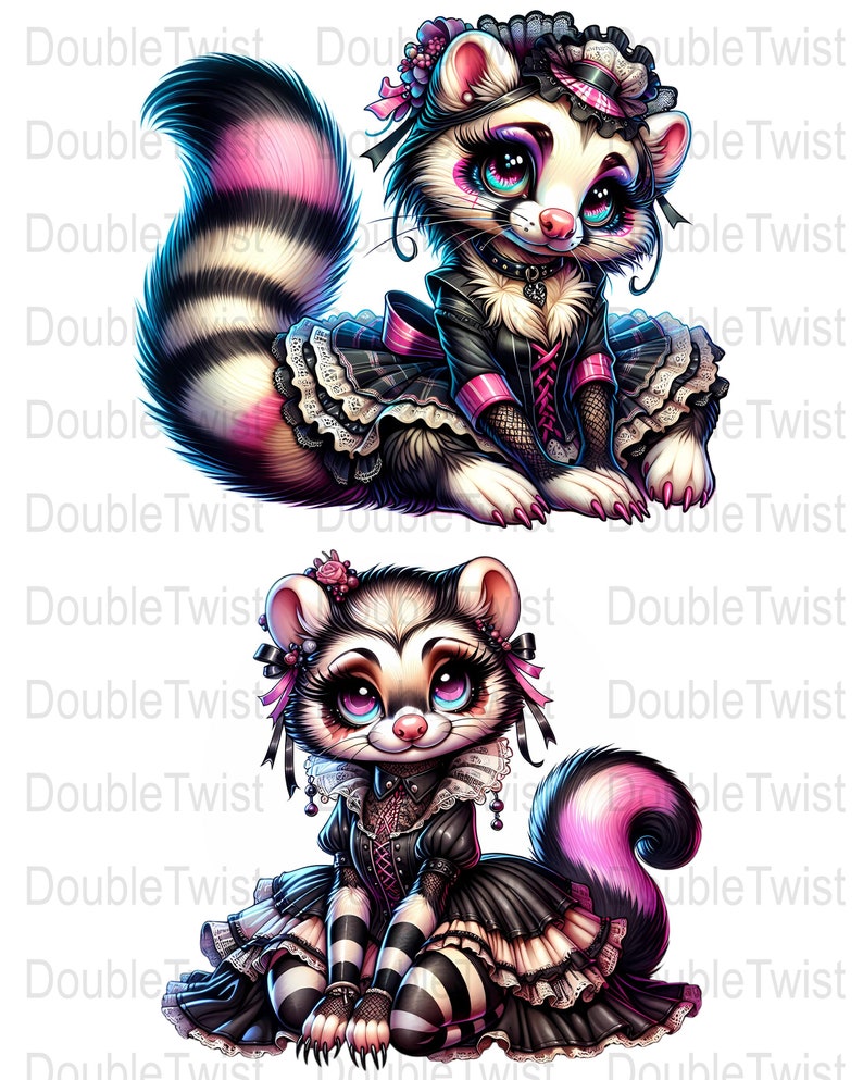 Flirty Pastel Goth Ferret Clipart, Cute Kawaii Ferret Illustrations ...