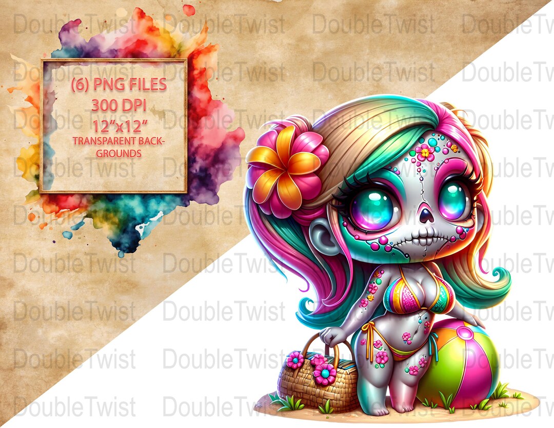 Cute Zombie Vacation Clipart Bundle, Summer Beach Themed Digital Art ...