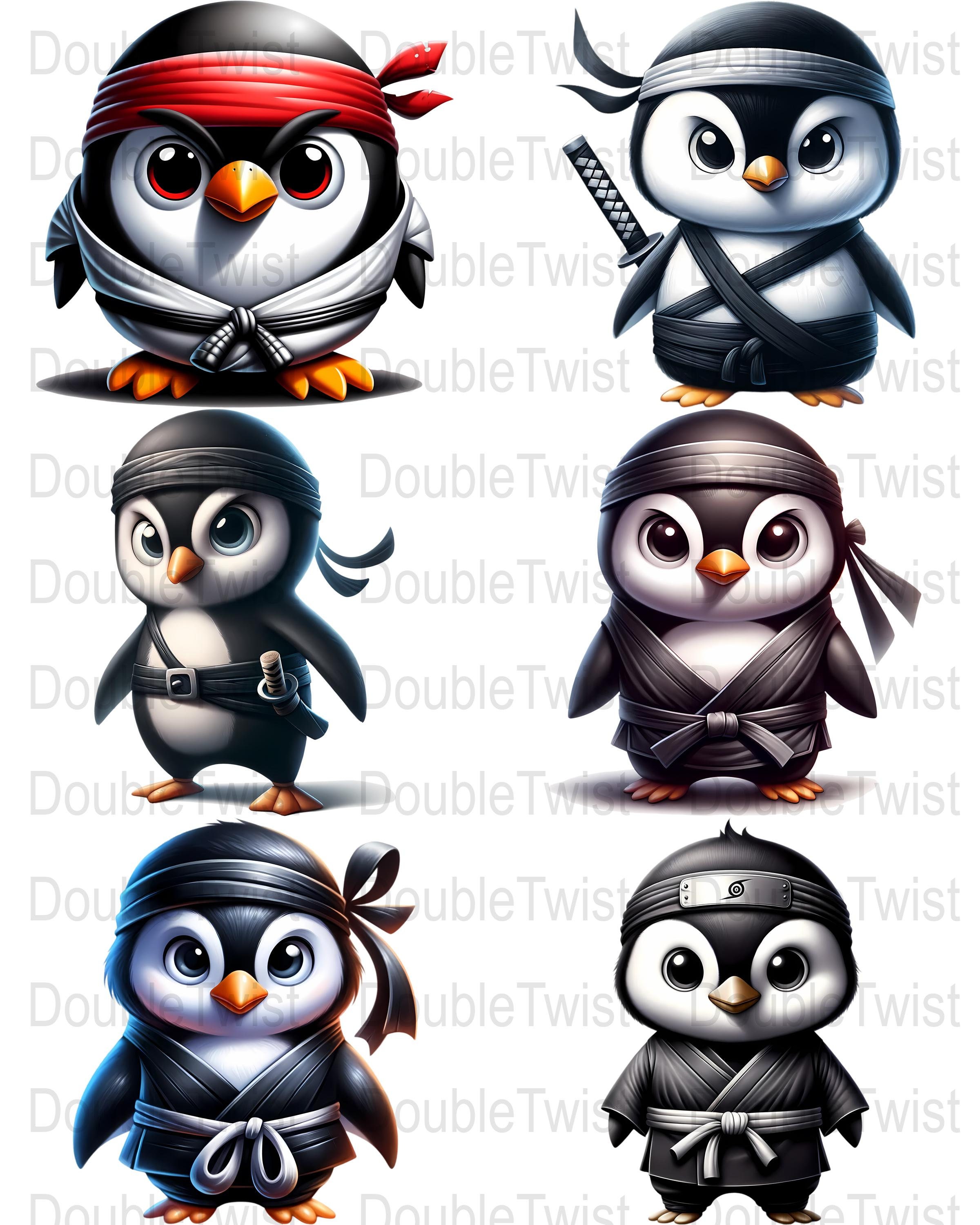 Cute Ninja Penguins Clipart Set, Cartoon Martial Arts Birds PNG ...