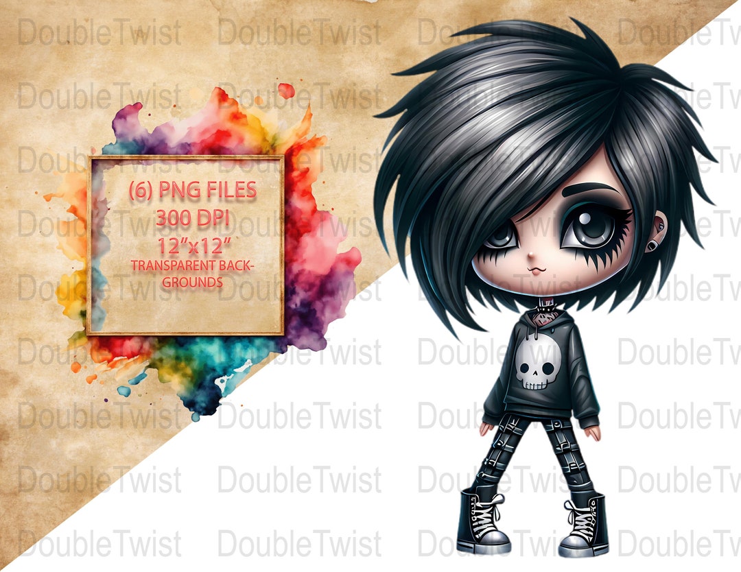 Emo Dolls Clipart PNG, Digital Download, Cute Emo Kids Graphics, Dark ...