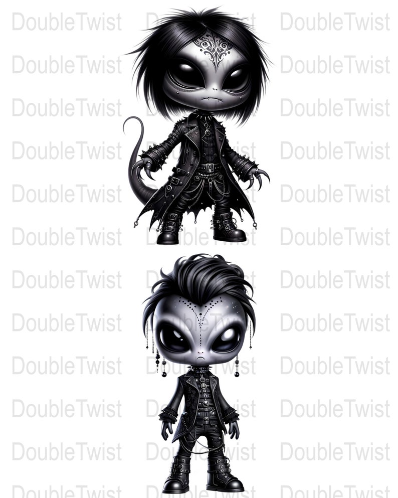 Goth Aliens PNG Pack, Cute Punk Alien Clipart, Dark Emo Characters ...