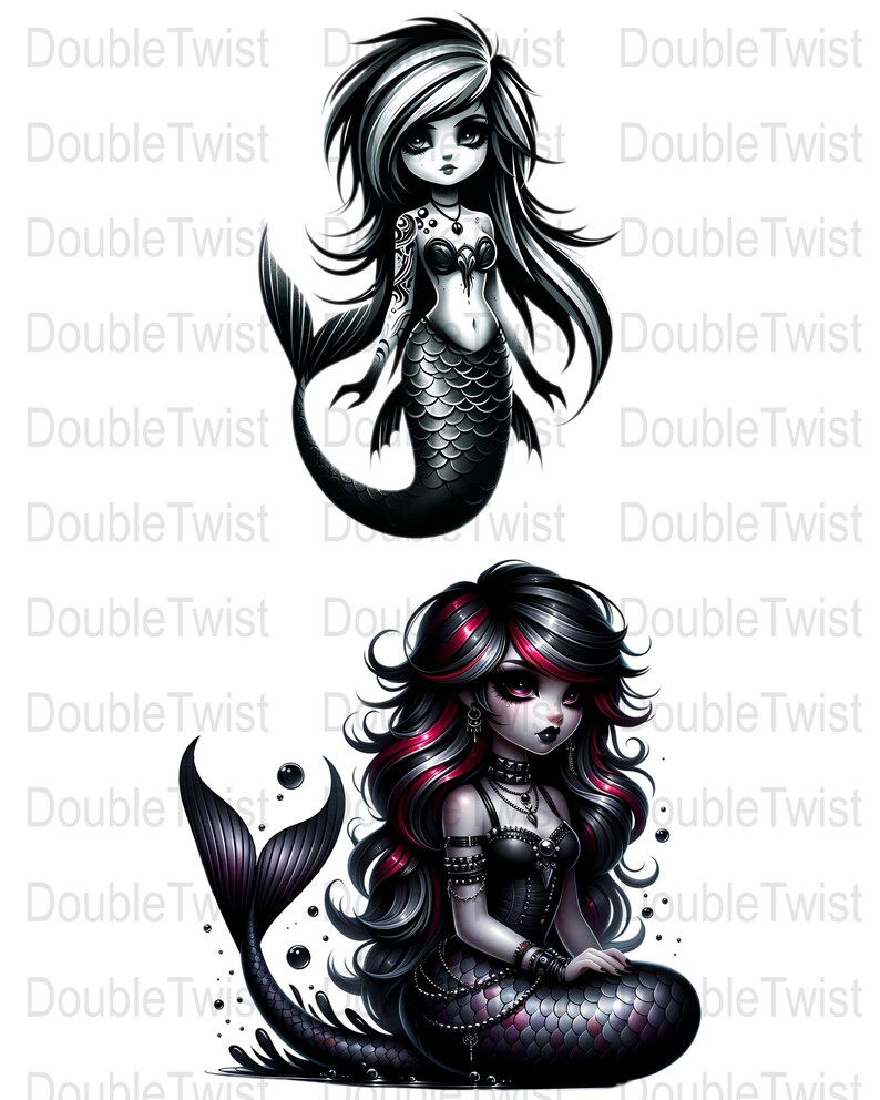 Goth Mermaid Clipart, Digital PNG Download, Dark Fantasy Ocean Graphics ...