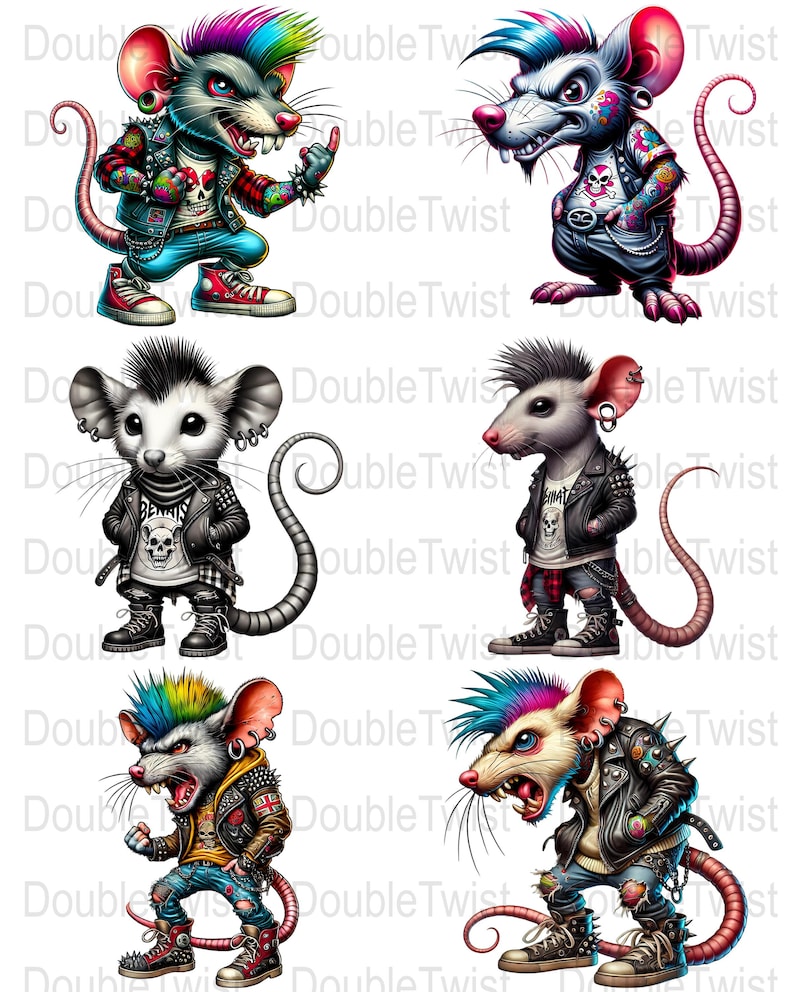 Punk Rock Rat Clipart, Cool Punk Rat Characters for DIY Craft ...